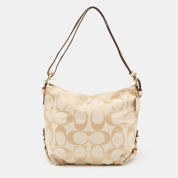 Coach | Bags | Coach Beige Signature Canvas And Leather Hobo | Poshmark